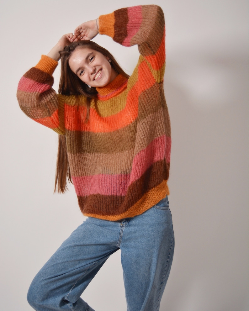 Bright Mohair Sweater Multicolor Striped Sweater Turtleneck Colorful ...