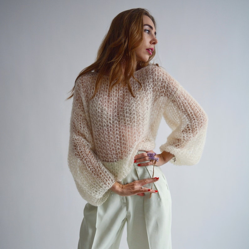 Ivory mohair sweater Champagne loose sweater Soft light | Etsy