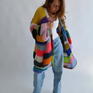 Thick Colorful Cardigan Mohair Patchwork Cardigan Long Extravagant ...