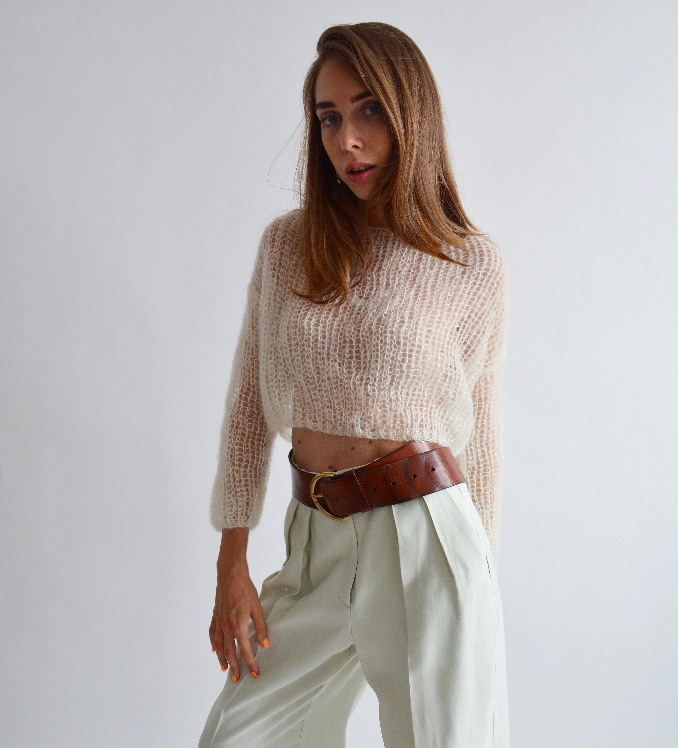 Ivory Cropped Mohair Sweater Sexy Light Sweater Wedding White Etsy Uk