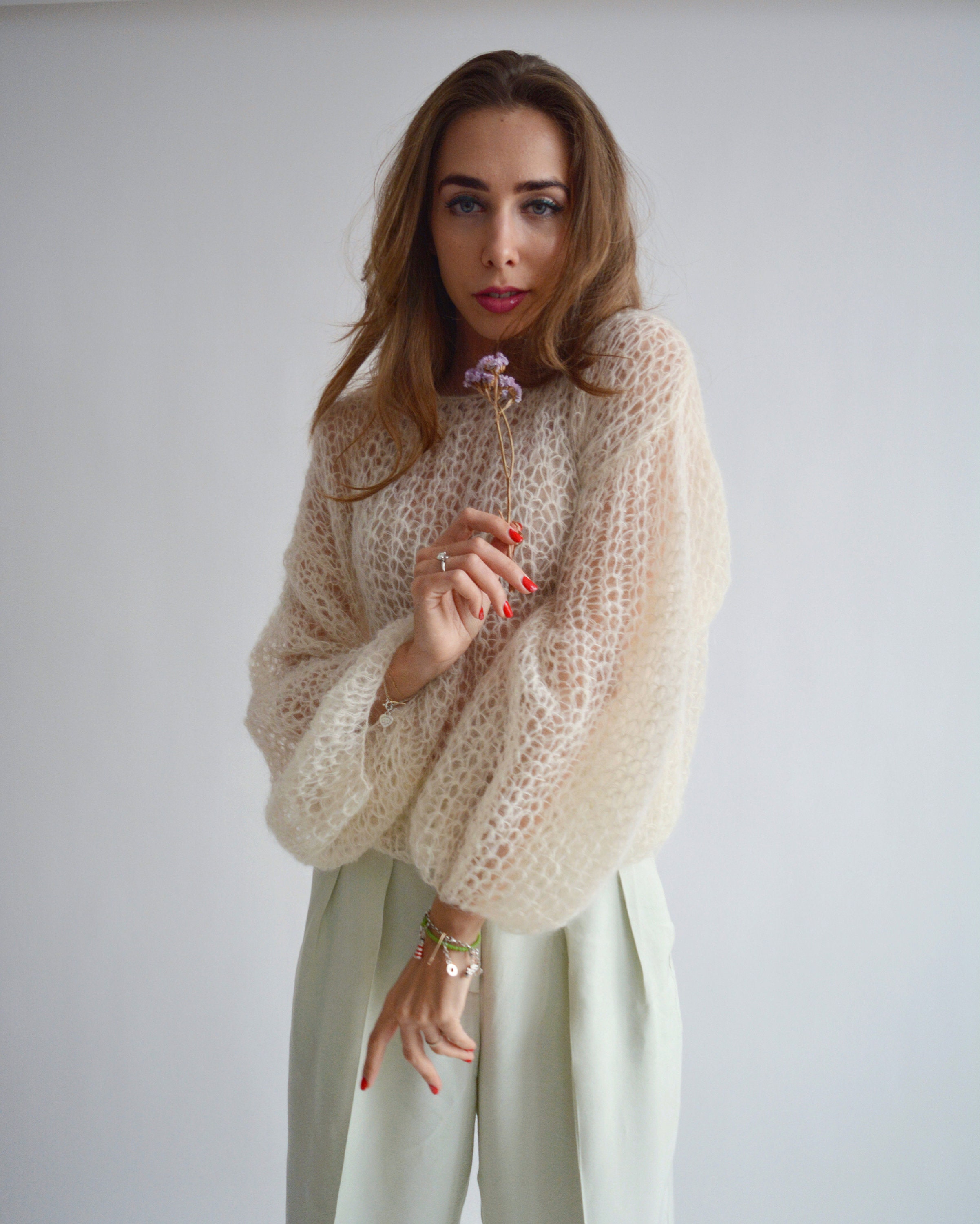 Ivory Mohair Sweater Champagne Loose Sweater Soft Light - Etsy Australia