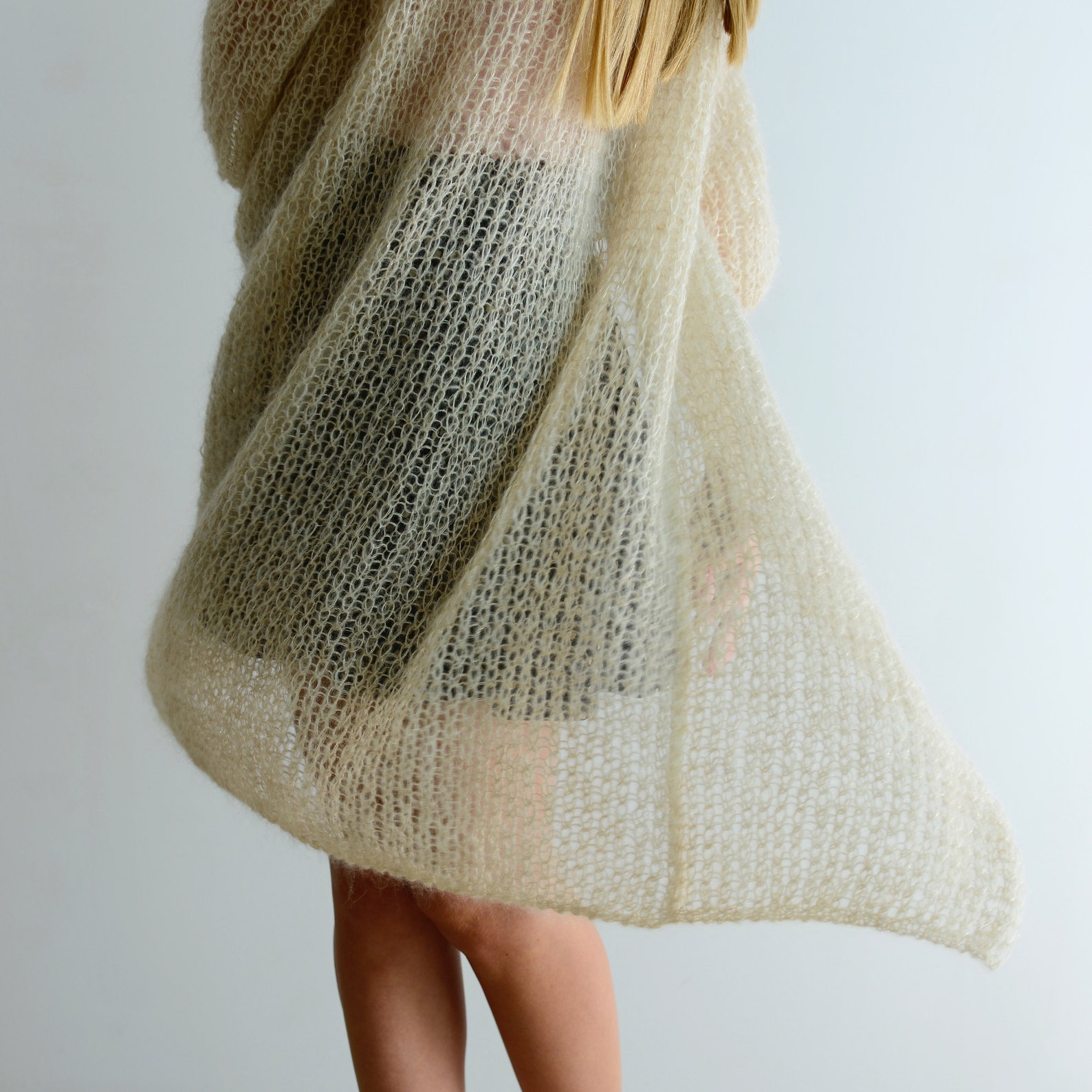 Cream Mohair Women Cardigan Light Summer Cardigan Embellished Loose ...