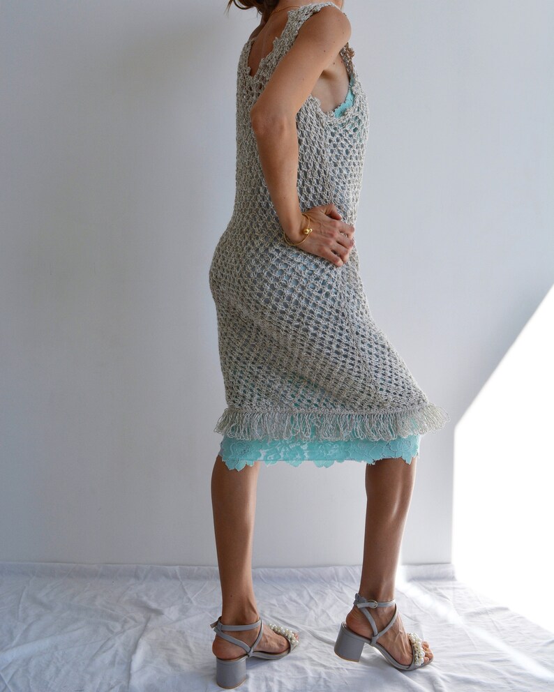 Beige sexy crochet dress Sleeveless party dress Cream crochet | Etsy