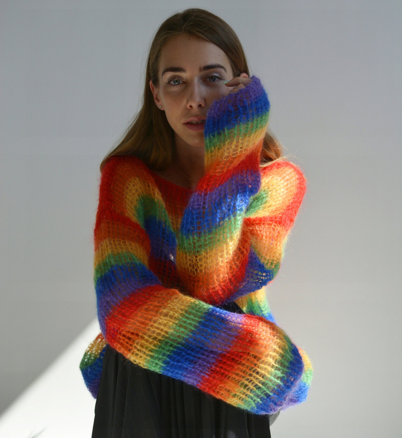 Rainbow Mohair Sweater Knitted Striped Sweater Rainbow Pride | Etsy