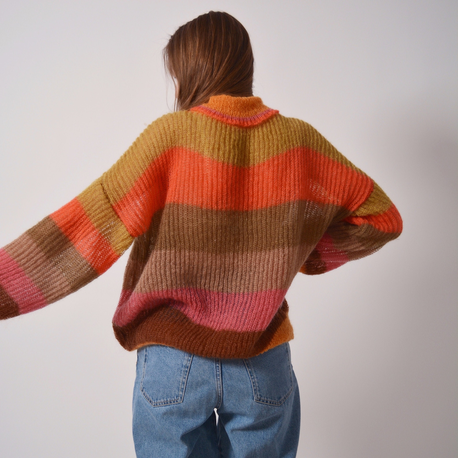 Bright Mohair Sweater Multicolor Striped Sweater Turtleneck Colorful ...