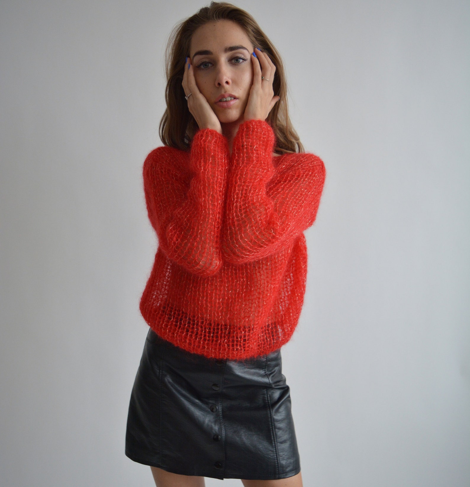 Red Embroidered Sweater Sweater With Gold Lurex Embellished - Etsy