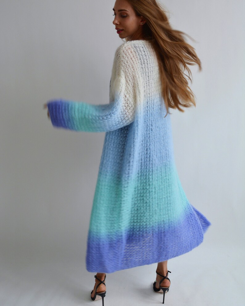 Blue Thick Mohair Cardigan Long Ombre Cardigan Chic Maxi - Etsy