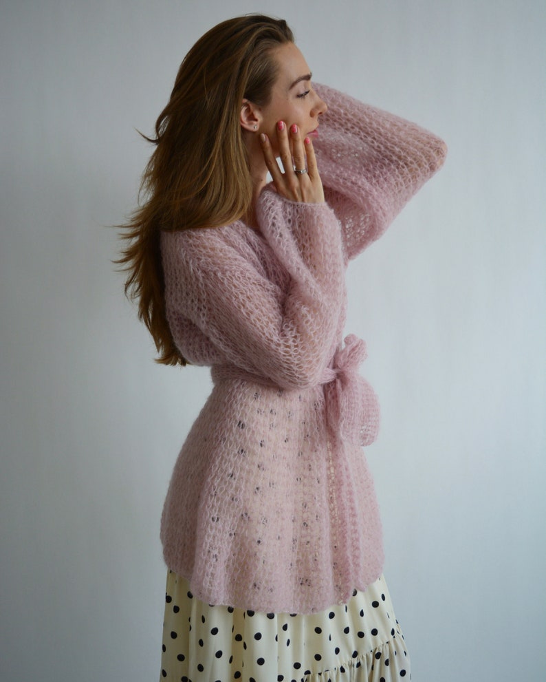 Rose Gold Short Cardigan Mohair Belted Cardigan Kimono Light | Etsy