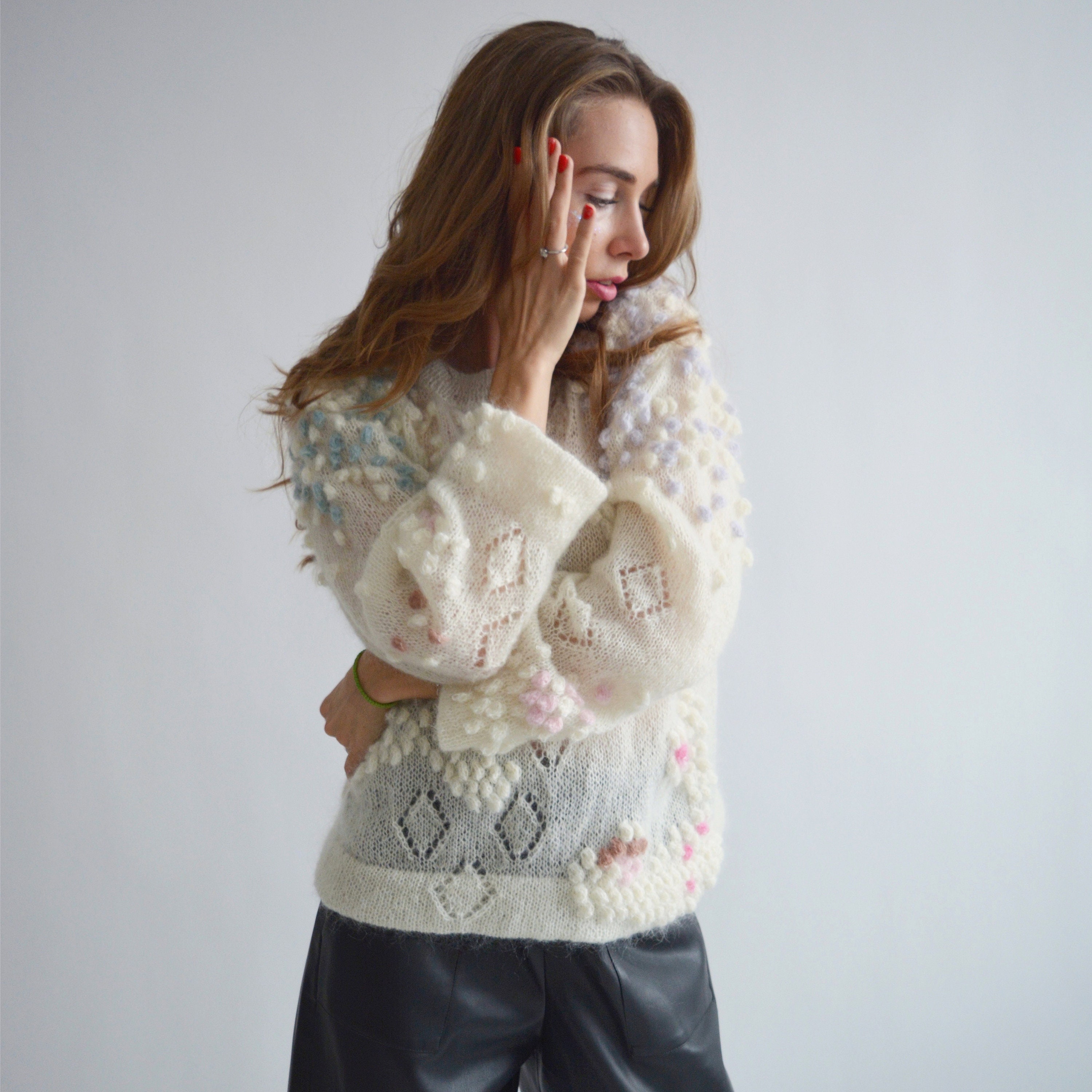 Exclusive Ivory Embellished Sweater Mohair Embroidered Sweater | Etsy