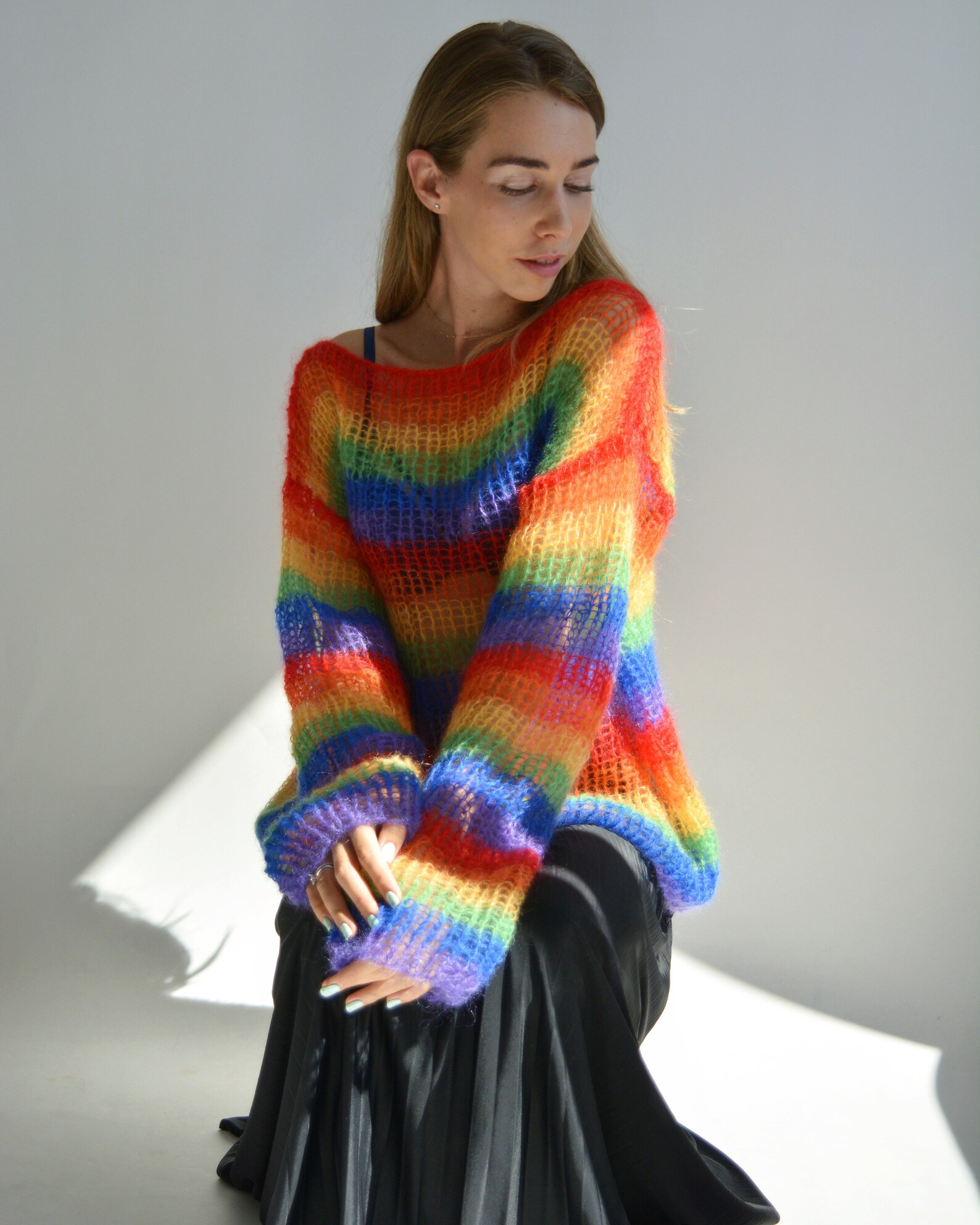 Rainbow Mohair Sweater Knitted Striped Sweater Rainbow Pride Pullover ...