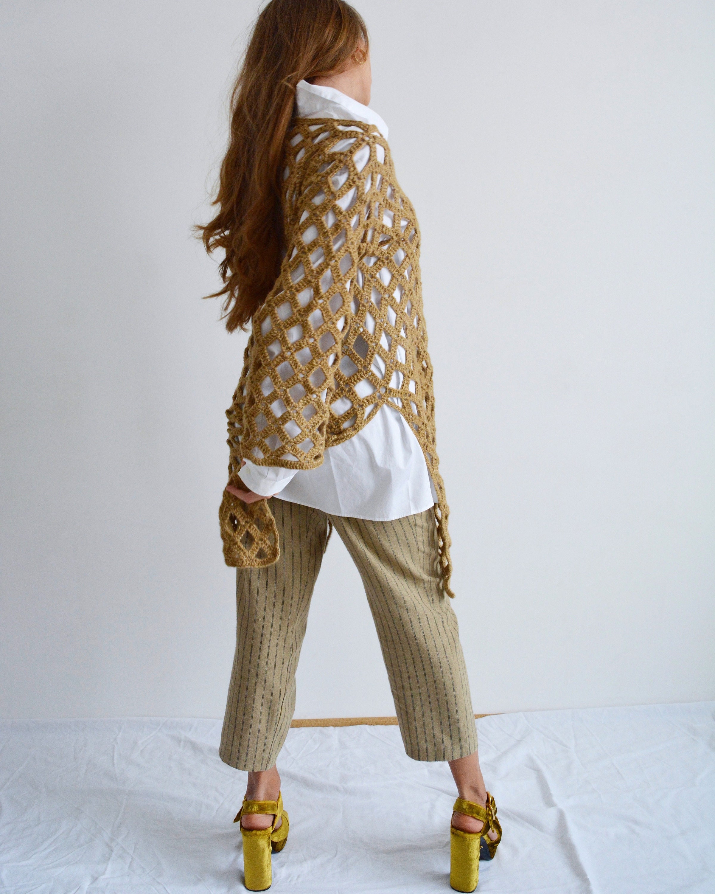 Beige knit tunic dress Mesh knit dress Hand knitted wool tunic | Etsy