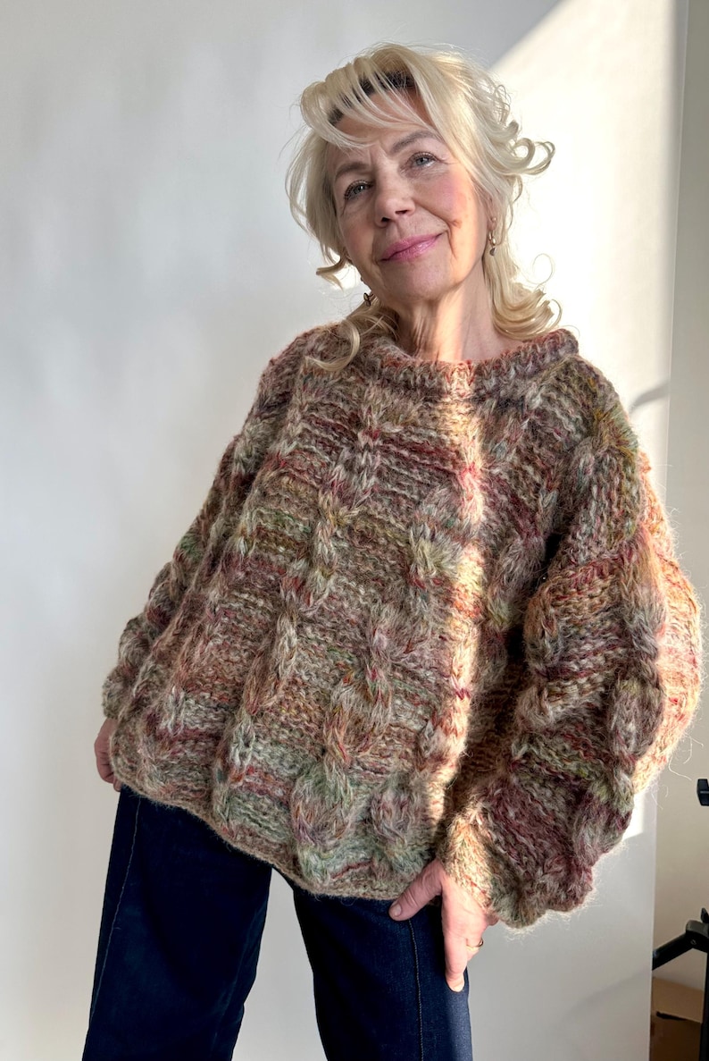 Multicolor Merino Wool Handknit Sweater Colorful Alpaca Thick Warm ...