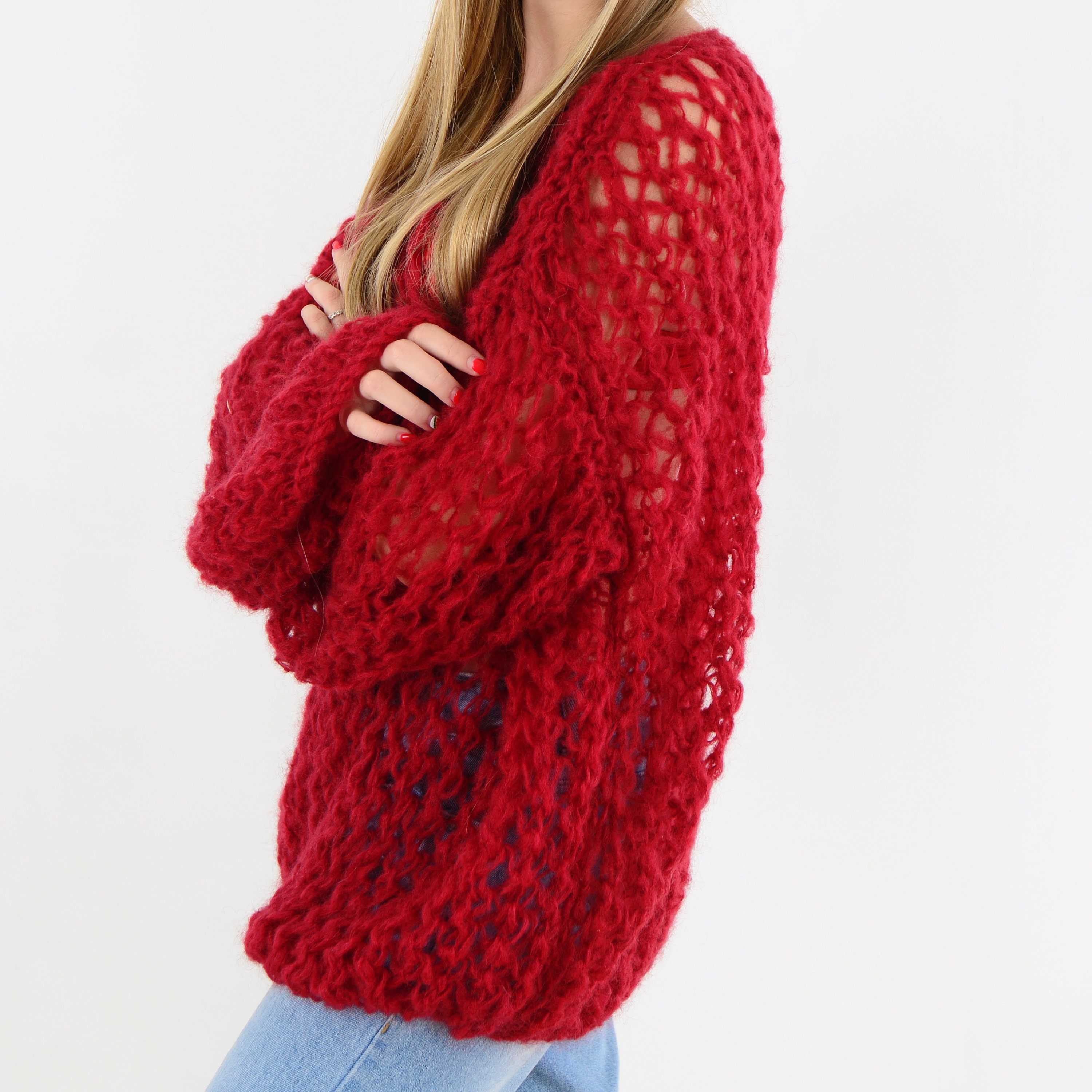 Red Burgundy Mohair Sweater Big Loose Spring Sweater Oversized Warm ...
