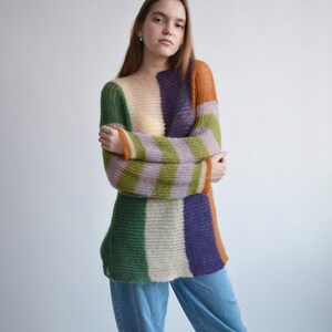 Handknit Mohair Sweater, Rainbow Stripe, Colorful Chic Knit - Etsy