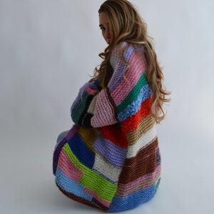 Thick Colorful Cardigan Mohair Patchwork Cardigan Long Extravagant ...
