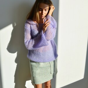 Purple Lavender Mohair Sweater, Loose Handknit Soft Sweater, Bohemian ...