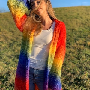 Rainbow Mohair Cardigan Striped Ombre Cardigan Multicolor Pride ...