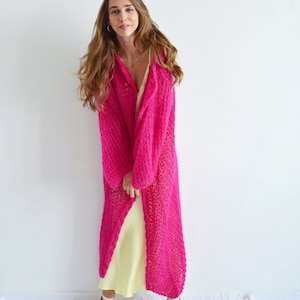 Fuchsia Pink Long Mohair Cardigan, Wrap Kimono Light Cardigan, Knitted ...