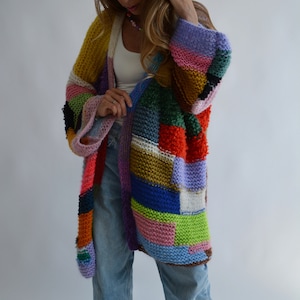 Thick Colorful Cardigan Mohair Patchwork Cardigan Long Extravagant ...