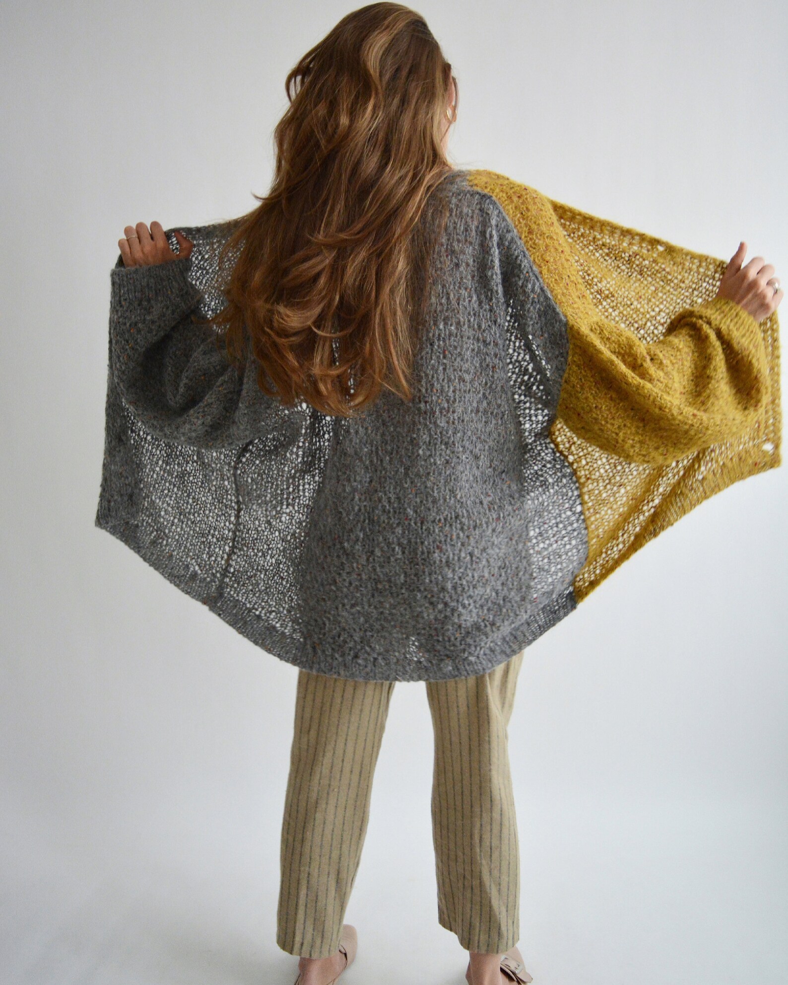 Gray Mustard Alpaca Cardigan Colorblock Chunky Cardigan | Etsy