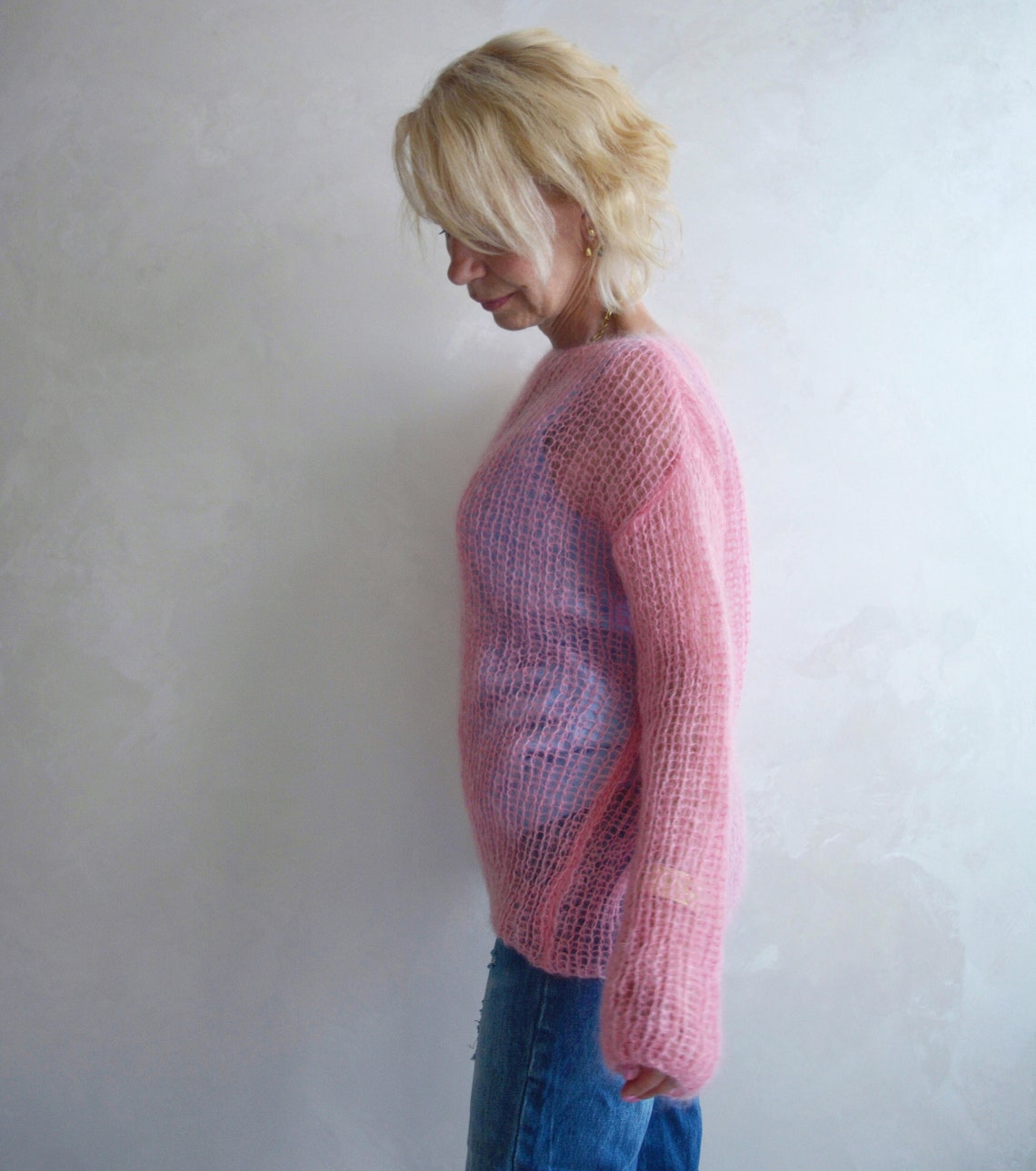 Pink Knit Mohair Sweater Light Summer Sweater Loose Knit - Etsy