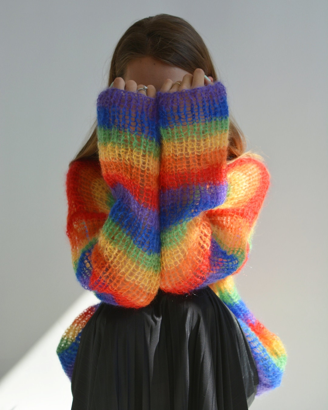 Rainbow Mohair Sweater Knitted Striped Sweater Rainbow Pride Rainbow Mohair Sweater Knitted Striped Sweater Rainbow Pride