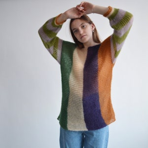 Handknit Mohair Sweater, Rainbow Stripe, Colorful Chic Knit - Etsy