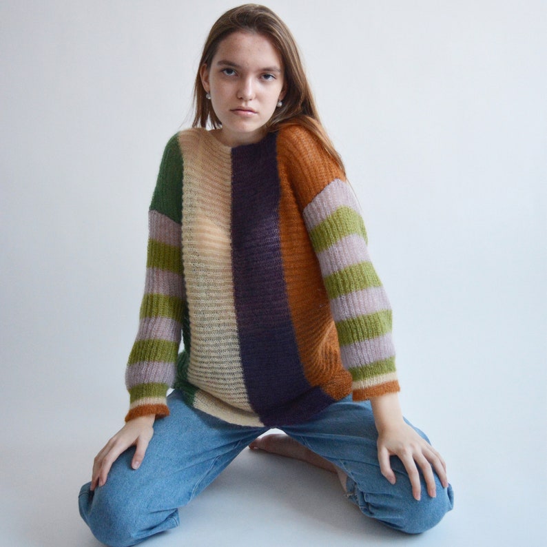 Rainbow Striped Sweater, Colorful Mohair Sweater, Long Chic Sweater ...