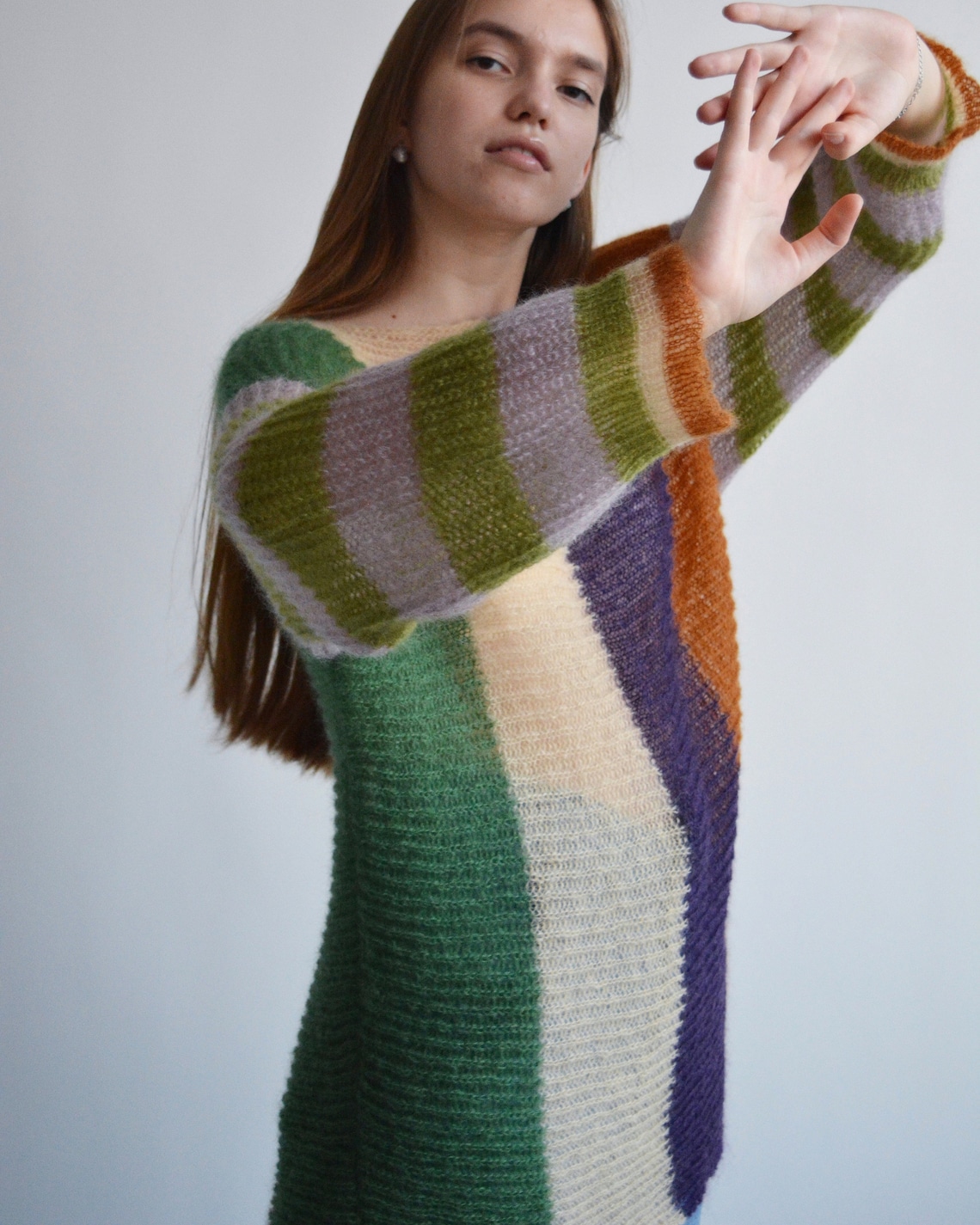Rainbow Striped Sweater Colorful Mohair Sweater Long Chic - Etsy