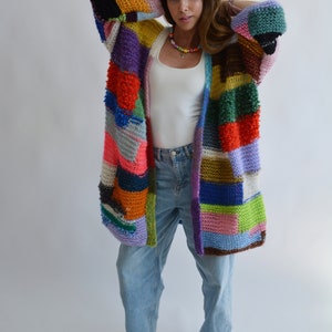 Thick Colorful Cardigan Mohair Patchwork Cardigan Long Extravagant ...