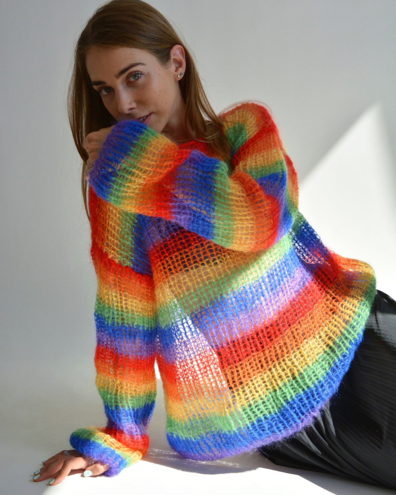Rainbow Mohair Sweater Knitted Striped Sweater Rainbow Pride Pullover ...