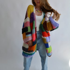 Thick Colorful Cardigan Mohair Patchwork Cardigan Long Extravagant ...