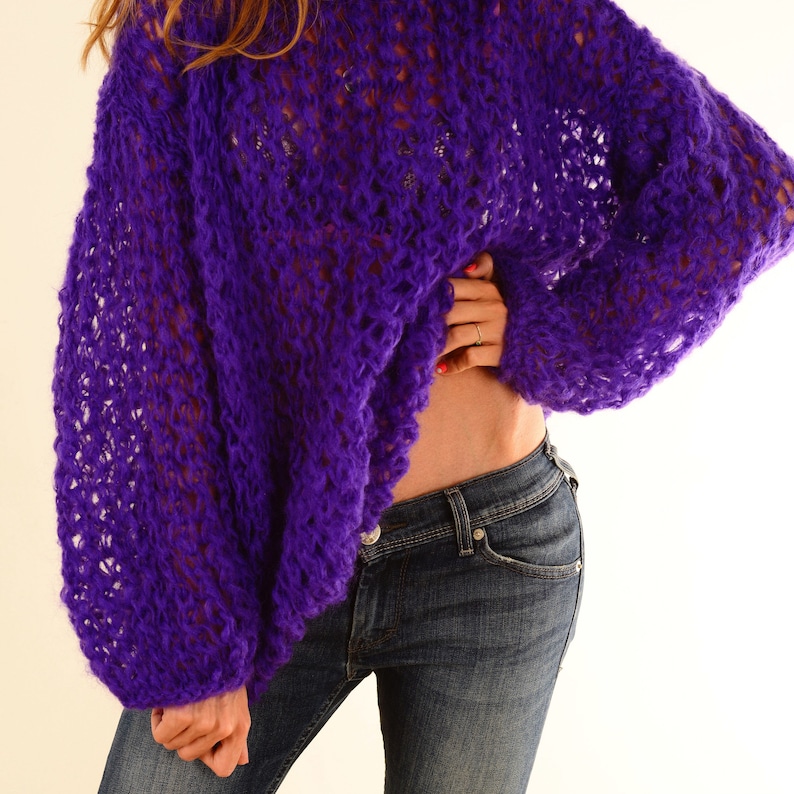 Pull en mohair chaud violet Gros pull texturé Laine tricote | Etsy