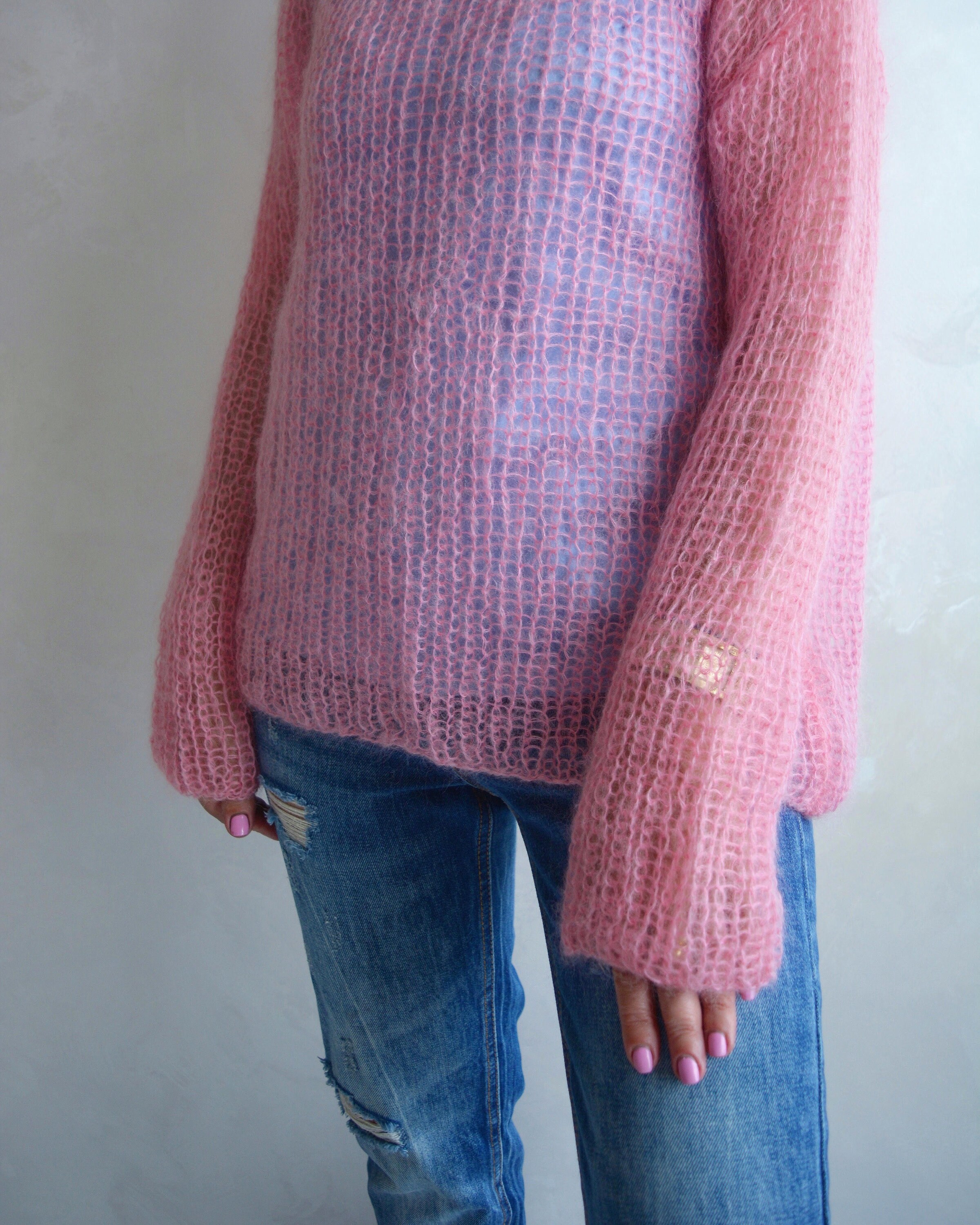 Pink Knit Mohair Sweater, Light Summer Sweater, Loose Knit Sweater ...