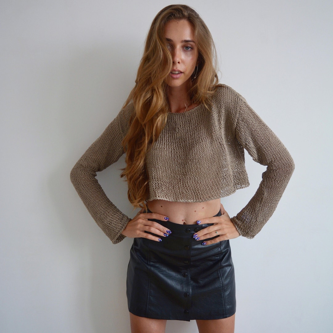 Cotton Knit Sweater Cropped Sweater Short Sweater Summer - Etsy