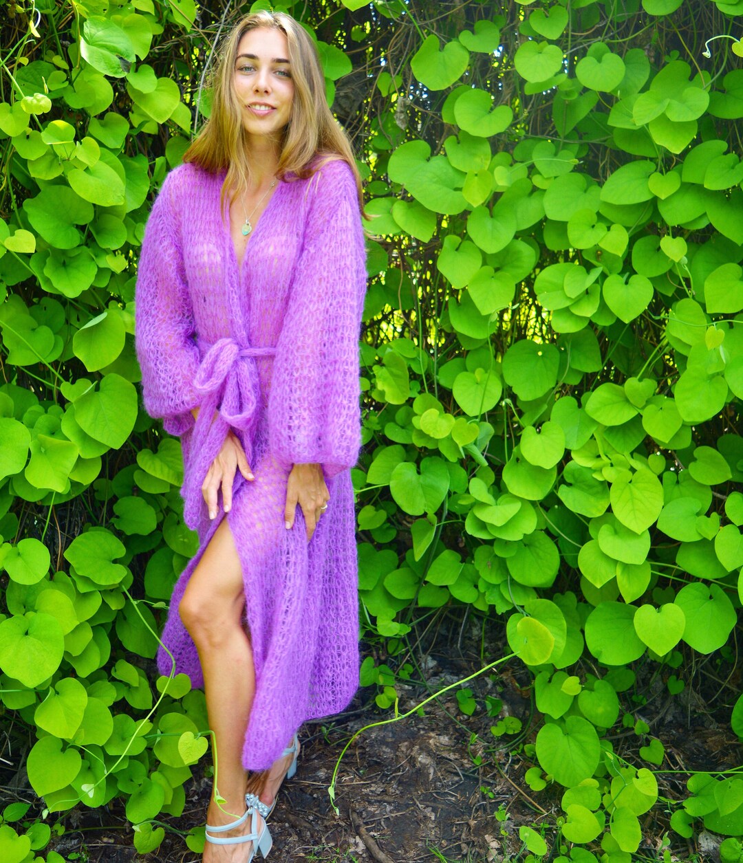 Purple Mohair Cardigan, Light Long Cardigan, Kimono Knit Cardigan, Wrap ...
