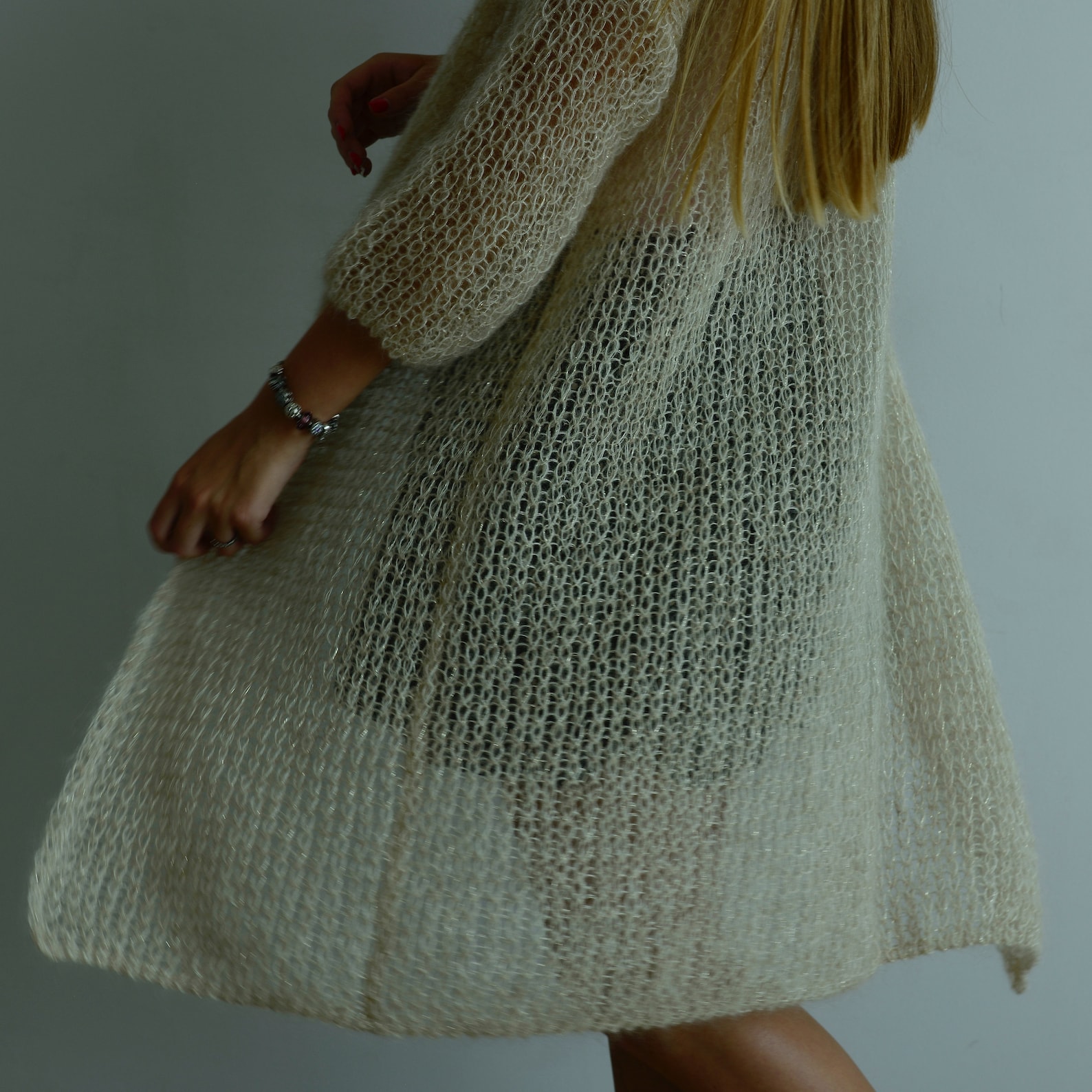 Cream Mohair Women Cardigan Light Summer Cardigan Embellished Loose ...