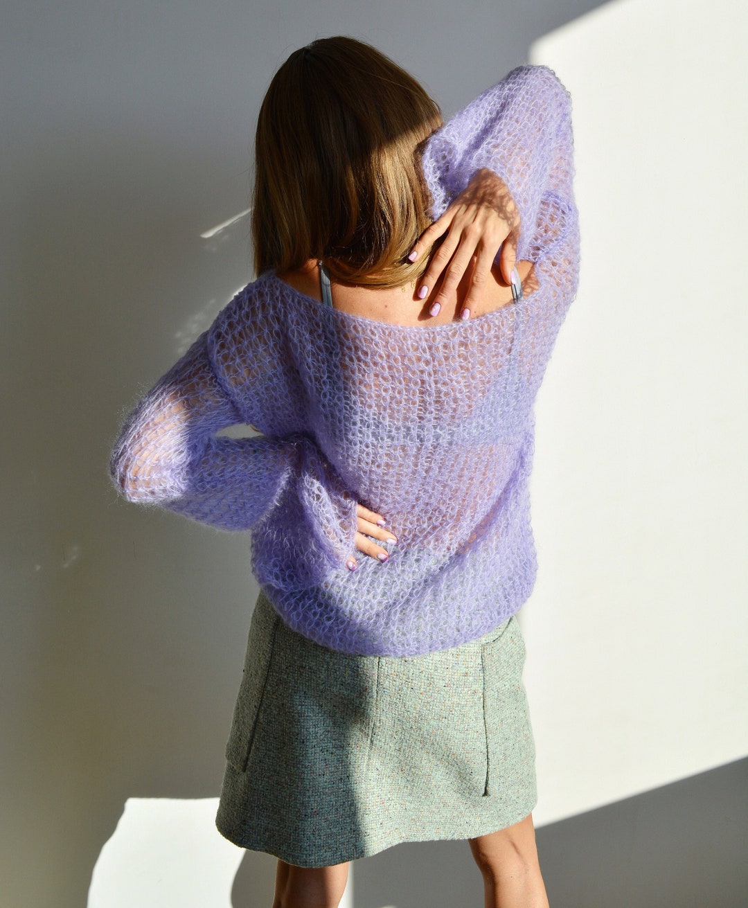Purple Lavender Mohair Sweater, Loose Handknit Soft Sweater, Bohemian ...