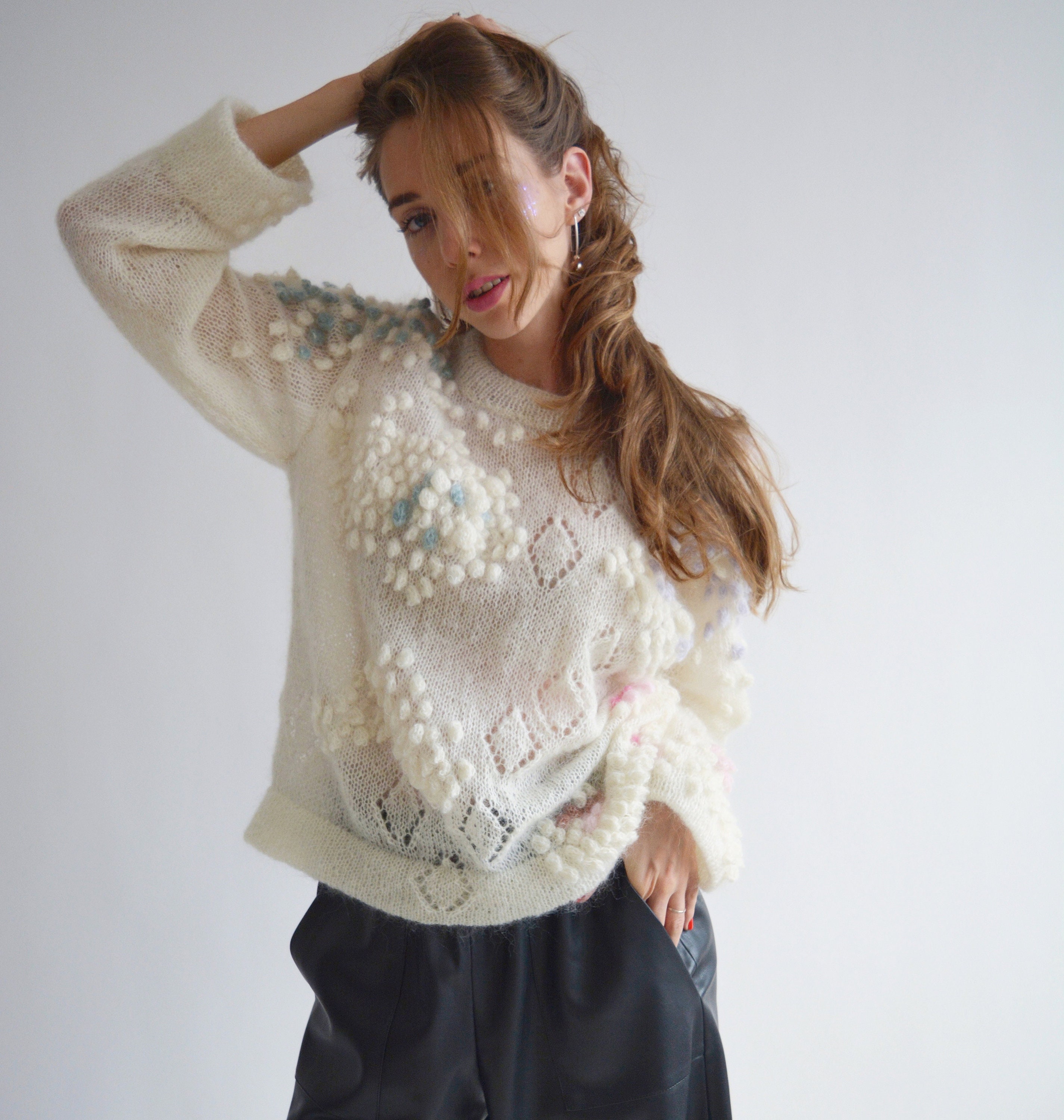 Exclusive Ivory Embellished Sweater Mohair Embroidered Sweater | Etsy