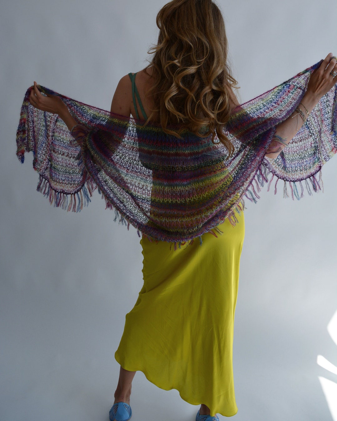 Colorful Mohair Shawl Rainbow Shrug With Fringe Purple Silk Mohair ...