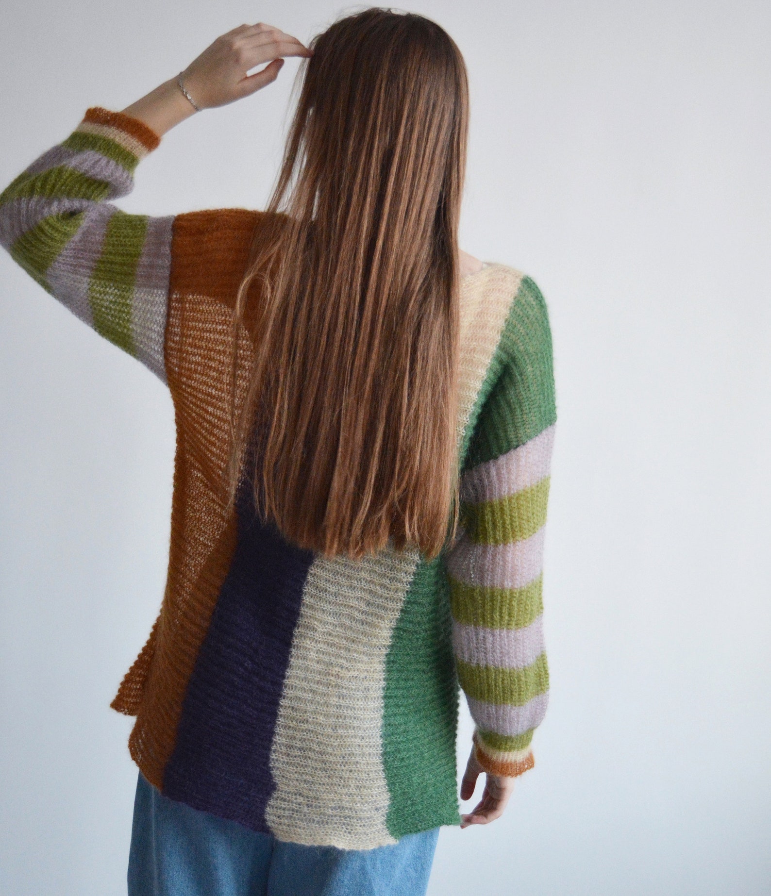 Rainbow Striped Sweater Colorful Mohair Sweater Long Chic - Etsy