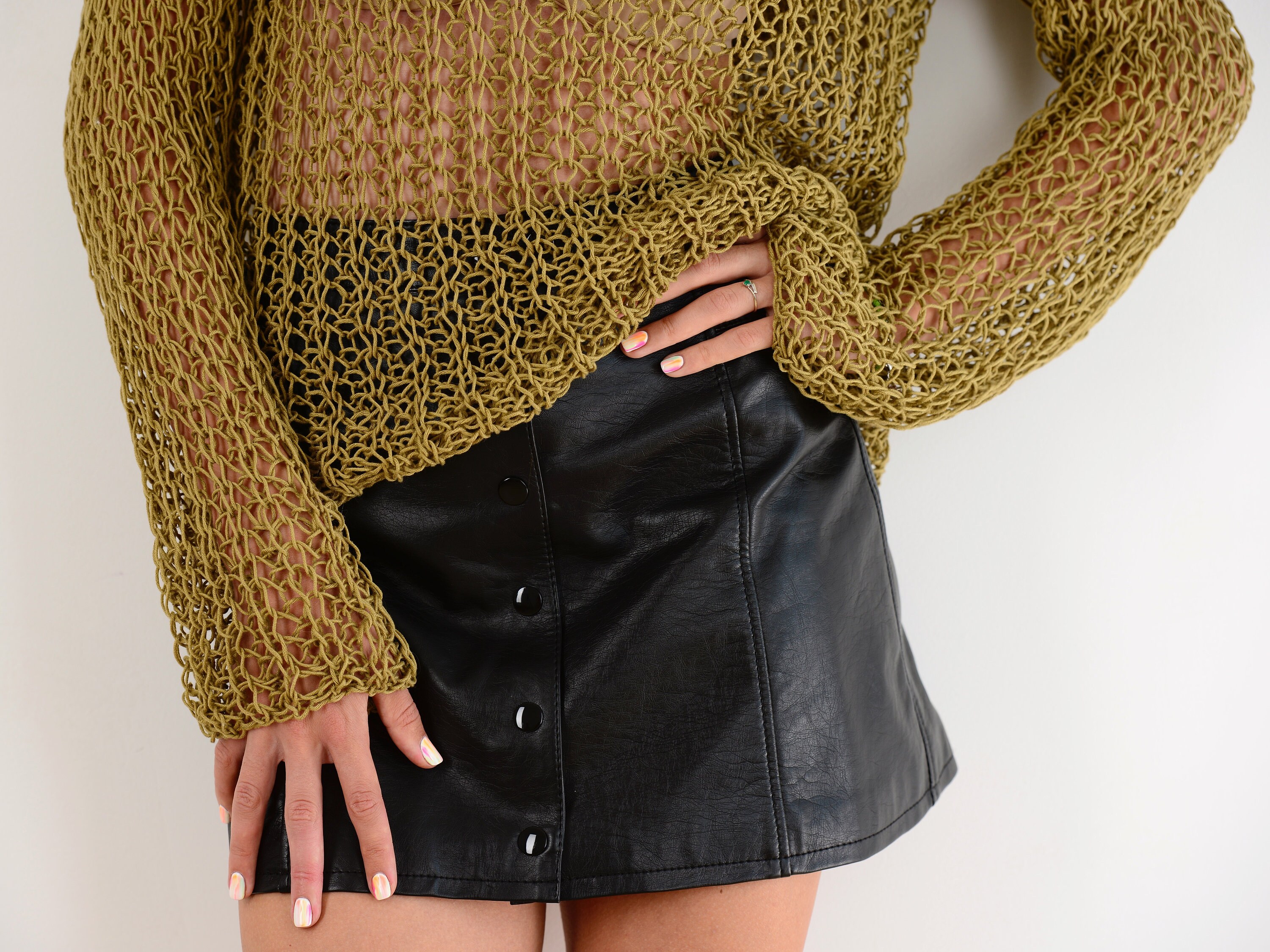 Olive gold cotton knit sweater Summer sweater Beach sweater | Etsy