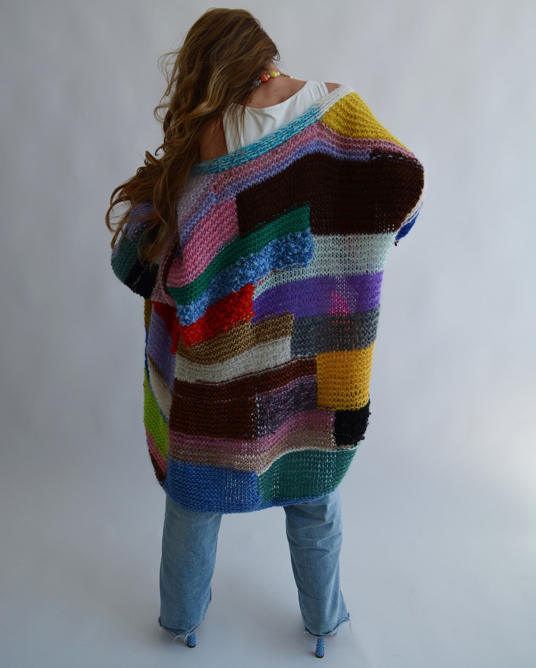 Thick Colorful Cardigan Mohair Patchwork Cardigan Long Extravagant ...