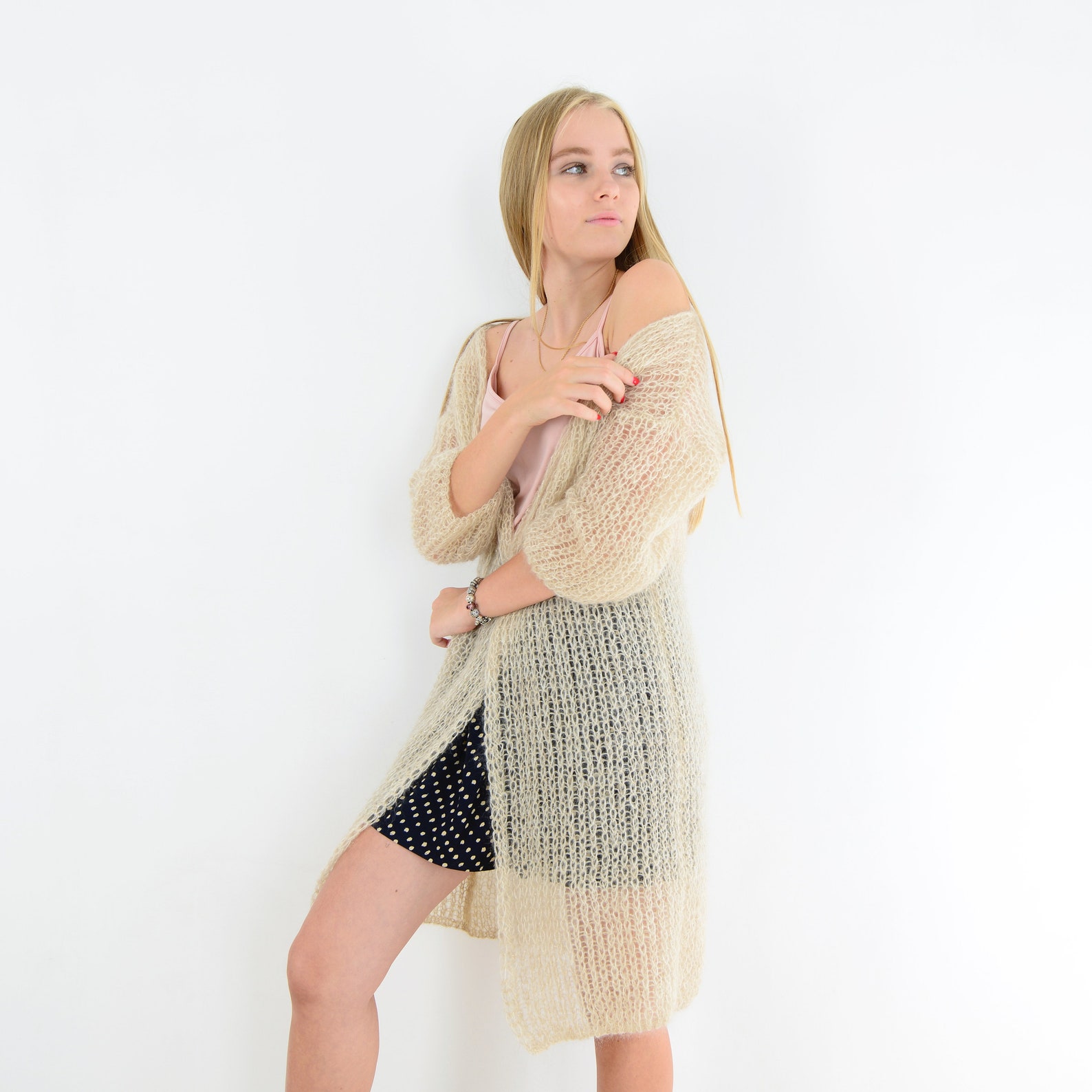 Cream Mohair Women Cardigan Light Summer Cardigan Embellished - Etsy