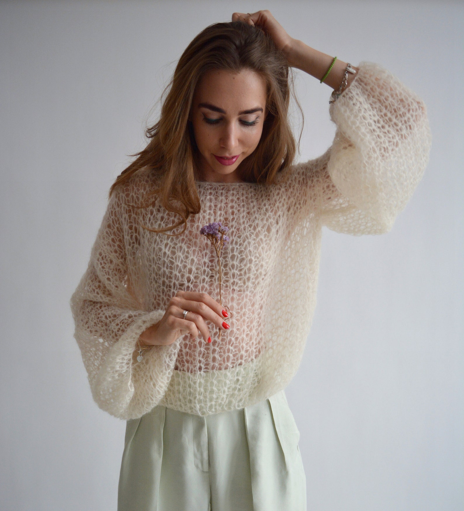 Ivory Mohair Sweater Champagne Loose Sweater Soft Light - Etsy Australia