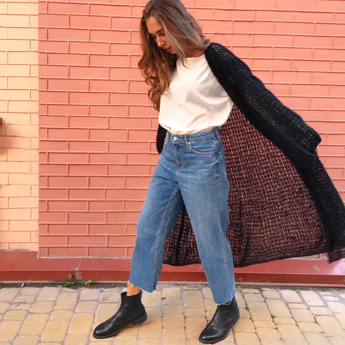 Black mohair long cardigan with belt Maxi kimono cardigan | Etsy