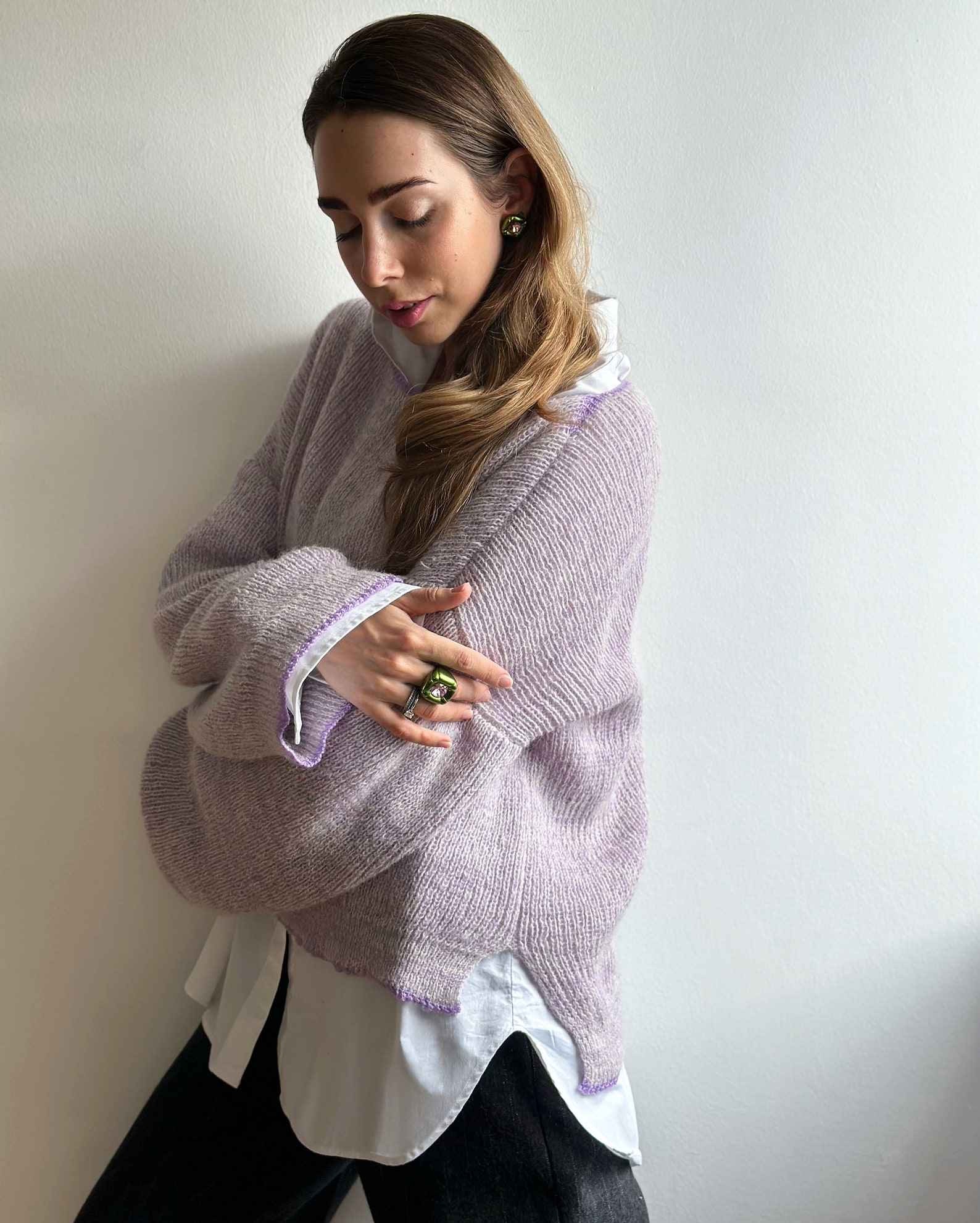 Lilac Merino Wool Sweater Oversized Alpaca Sweater Knitted Chunky ...