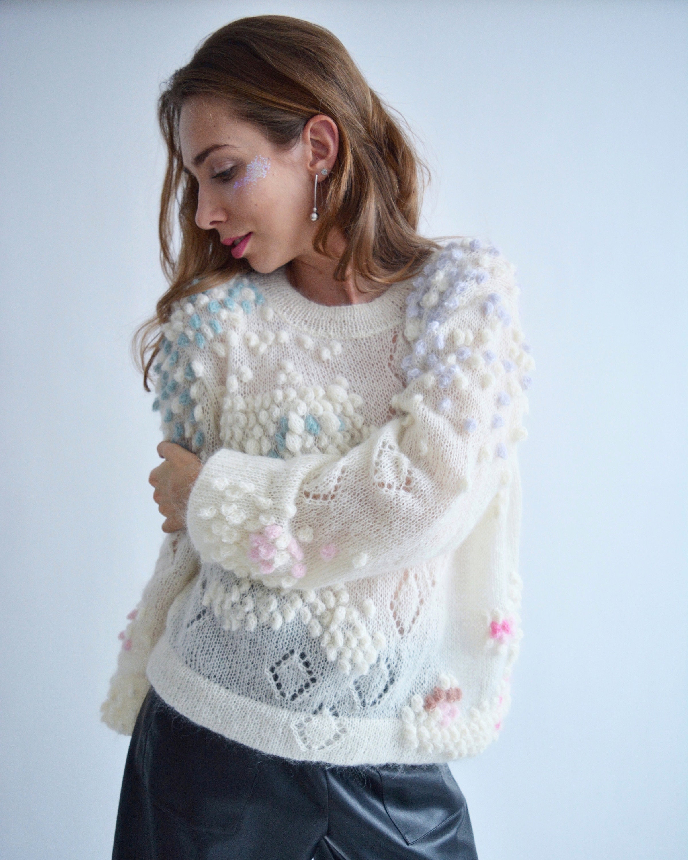 Exclusive Ivory Embellished Sweater Mohair Embroidered Sweater | Etsy