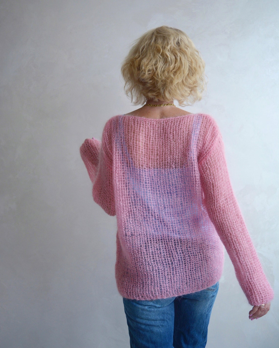 Pink Knit Mohair Sweater Light Summer Sweater Loose Knit - Etsy