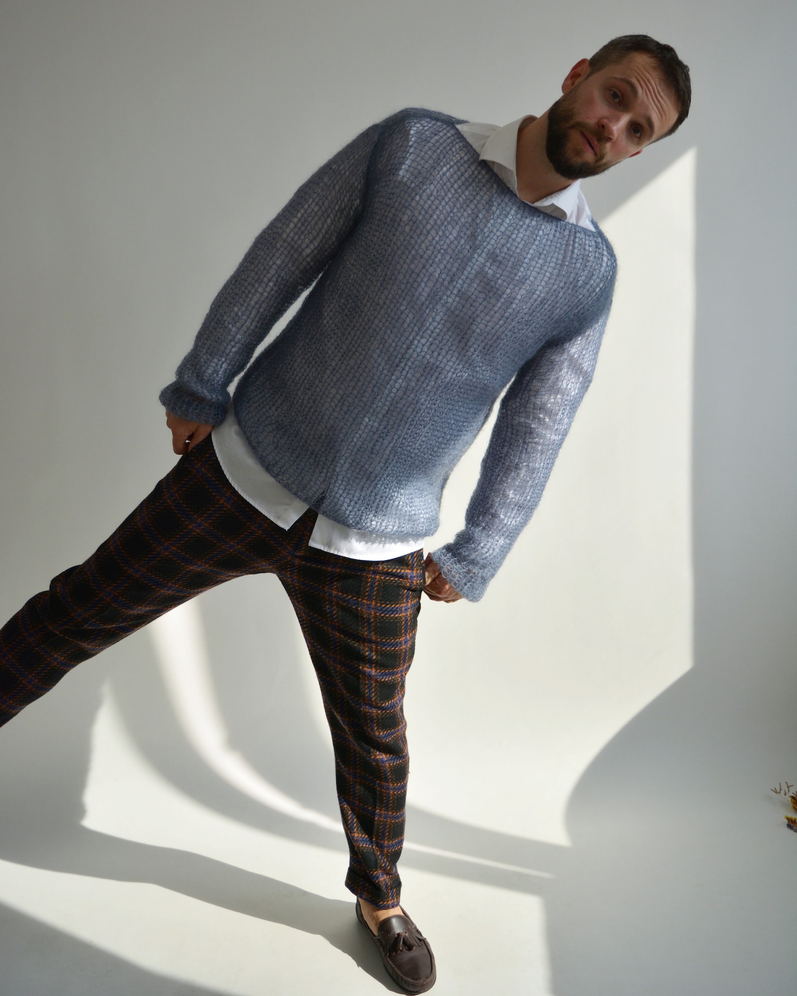 Blue Gray Mens Sweater Patina Blue Handknit Mohair Wool Sweater Mesh ...